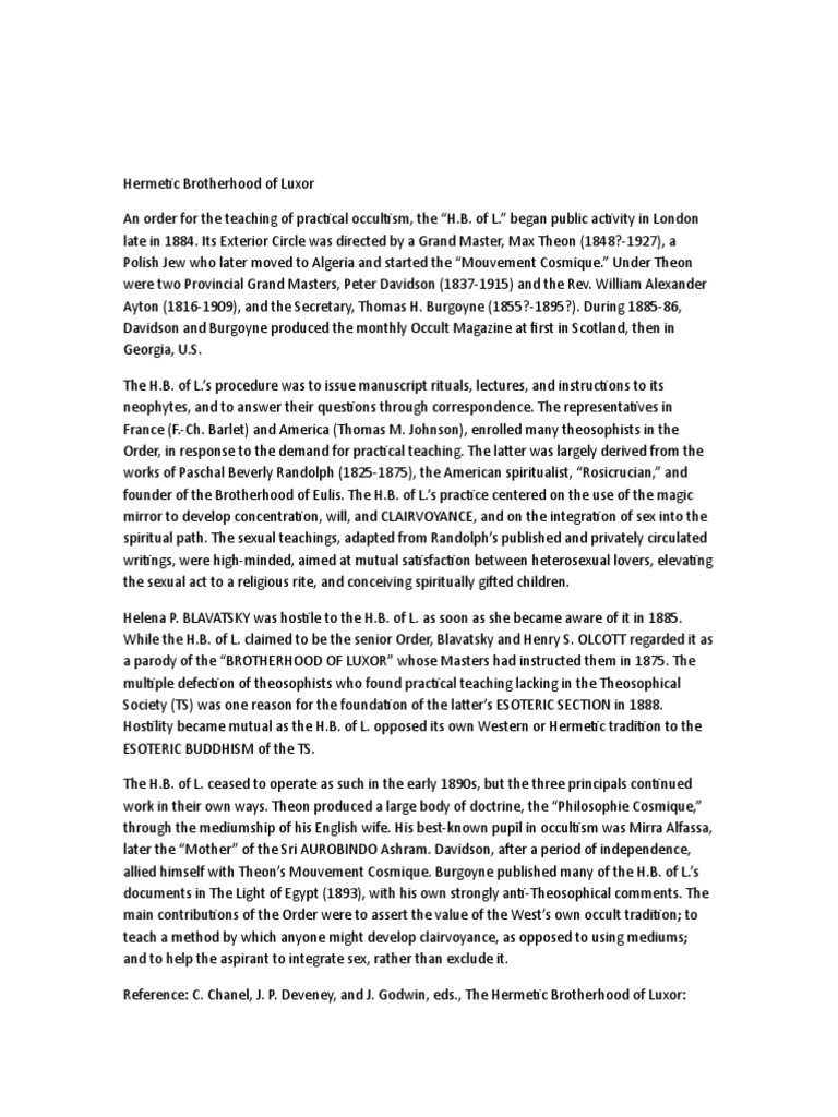 Hermetic Brotherhood of Luxor | PDF