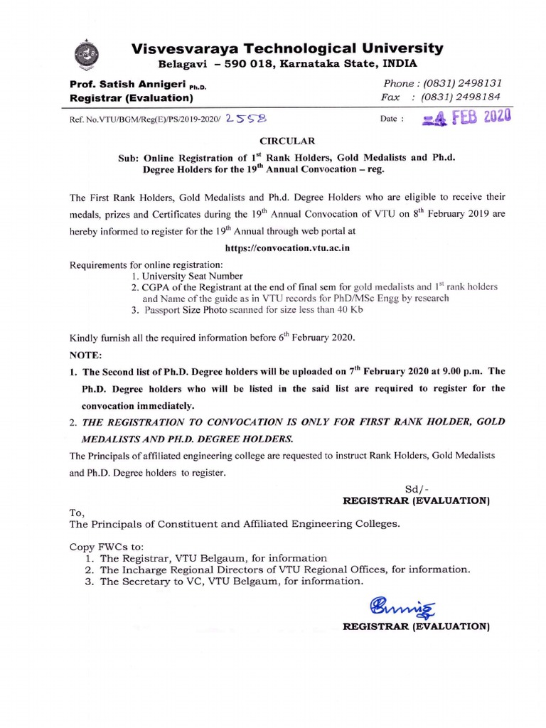 Registration To VTU Convocation | PDF