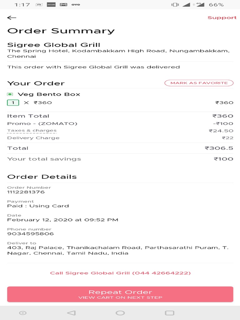 Zomato Bill 12th Feb | PDF