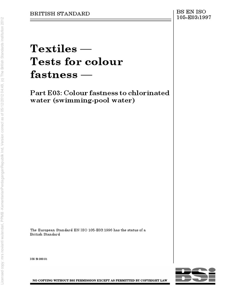 ISO 105 E03-1997 Textiles. Tests For Colour Fastness. Colour Fastness ...