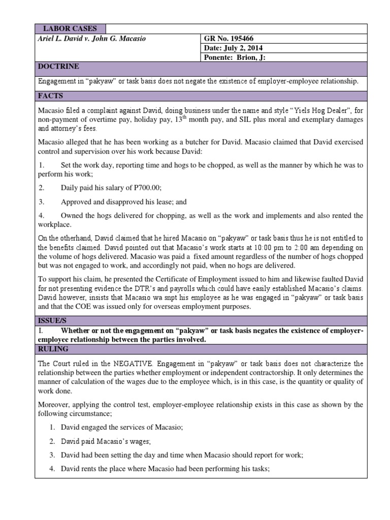 De Leon - David v. Macasio | PDF | Employment | Government Information