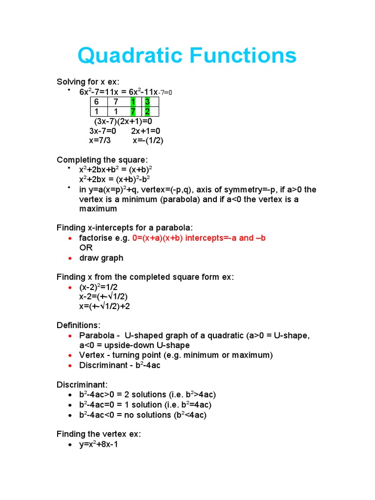 Quadratic Functions | PDF