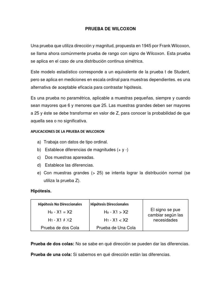 Prueba de Wilcoxon: Método y Aplicaciones | PDF | Muestreo ...