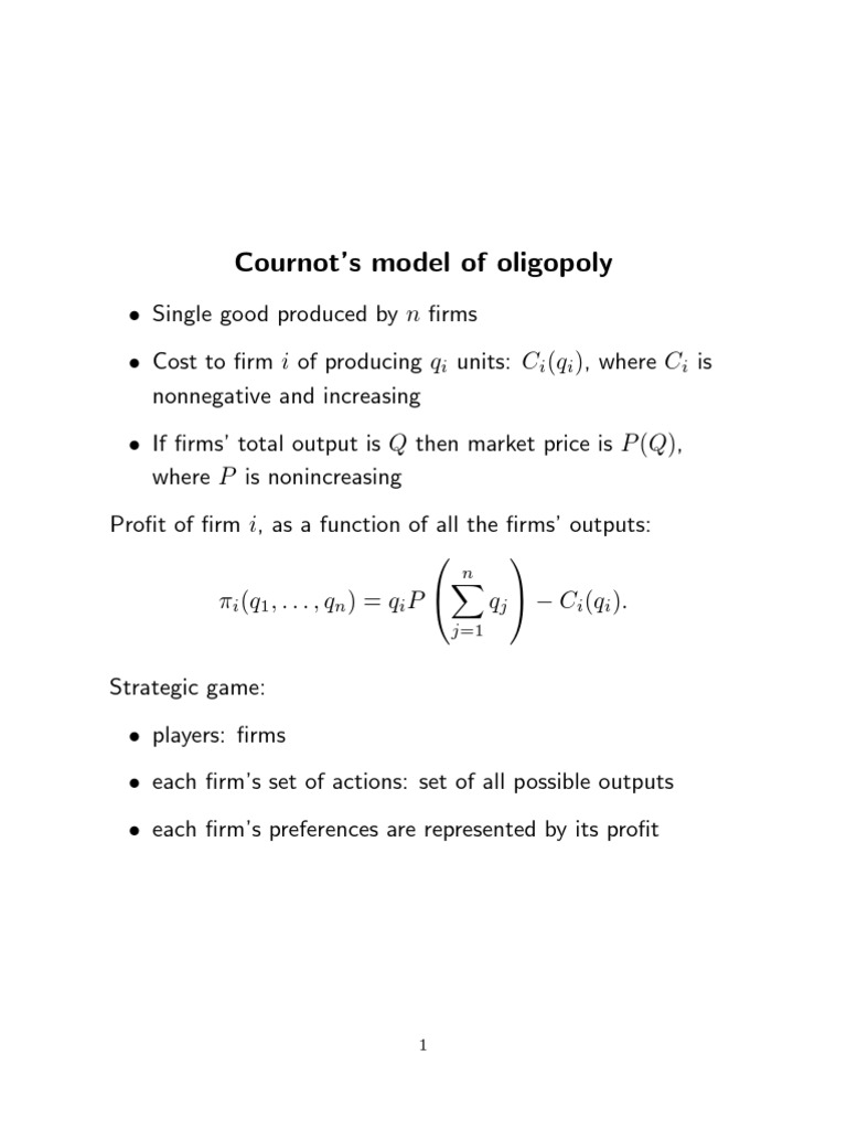 Cournot and Bertrand Oligopoly Models | PDF | Economic Equilibrium ...