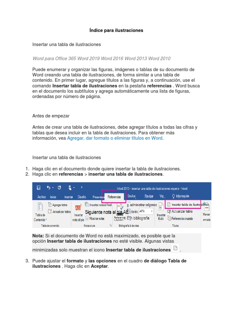 Índice para Ilustraciones | PDF | Microsoft Word | Ventana (informática)