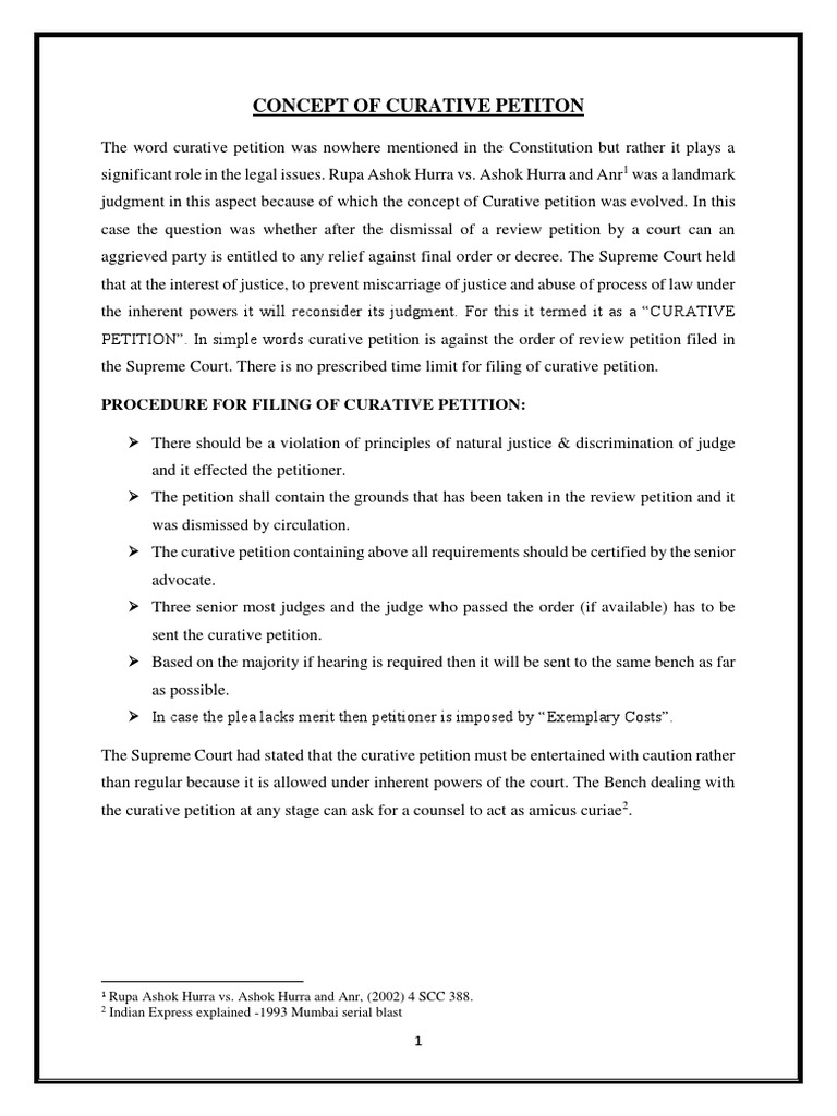 Concept of Curative Petiton | PDF