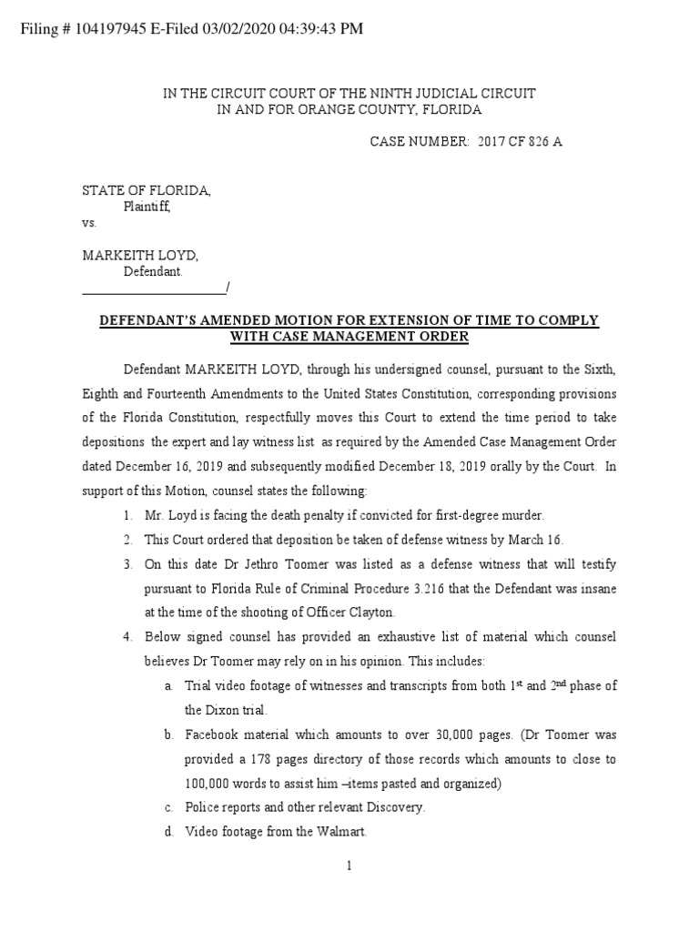 Amended Motion For Extension of Time To Comply With Case Management ...