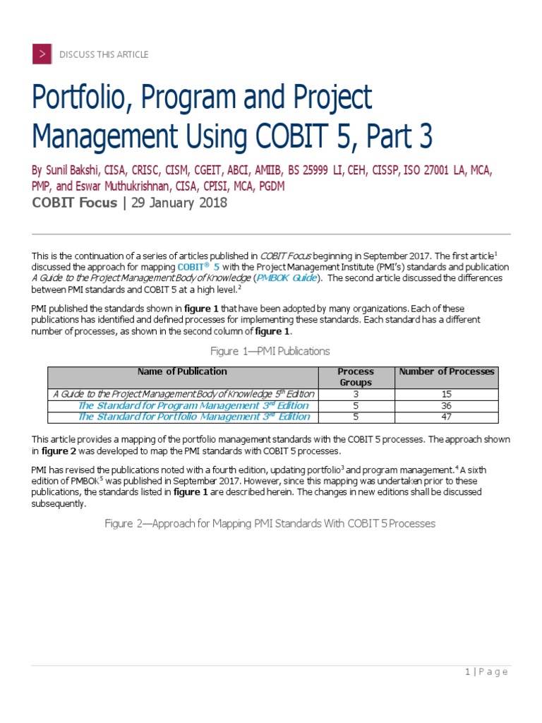 COBIT Focus Portfolio Program and Project Management Using COBIT 5 Part ...
