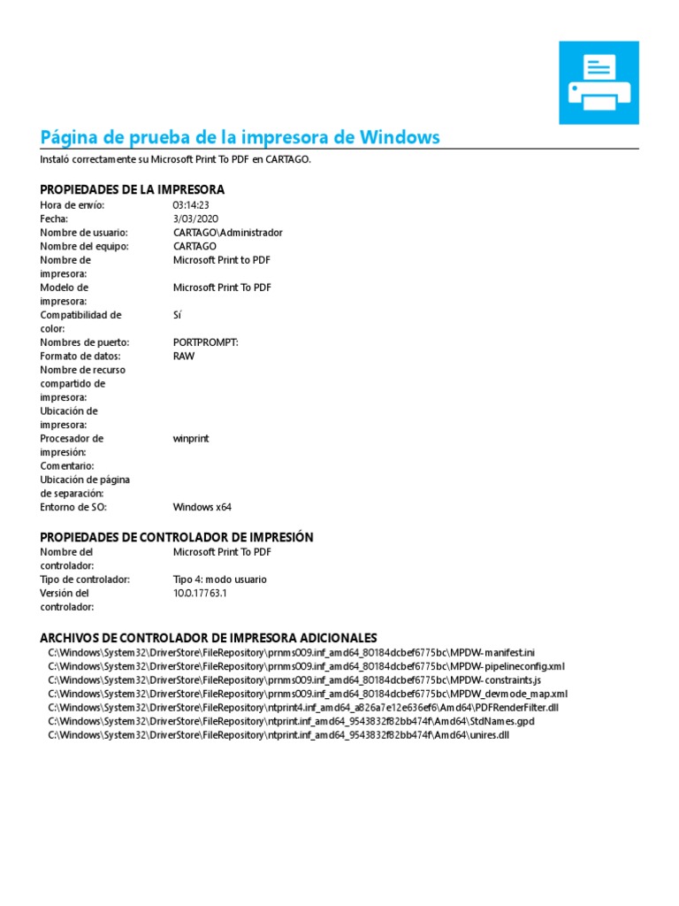 Página de Prueba de Impresora Windows | PDF