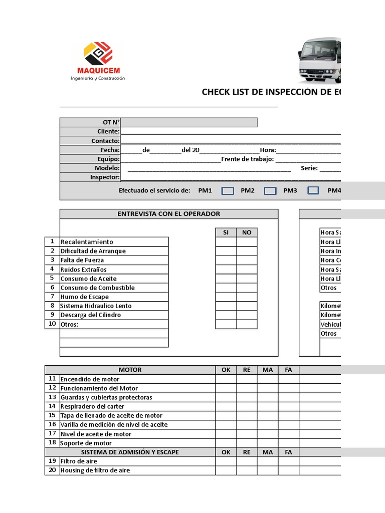 Formato Check List de Inspeccion AT1 - Coaster | PDF Formato Check List de Inspeccion AT1 - Coaster | PDF