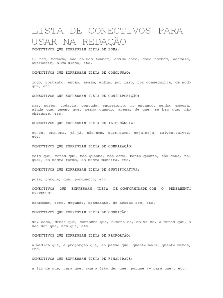 Lista de Conectivos para Usar Na Redação | PDF