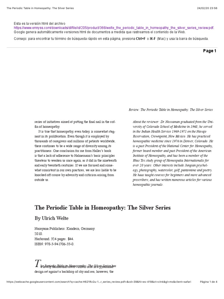 The Periodic Table in Homeopathy: Providing Insightful Depictions of ...