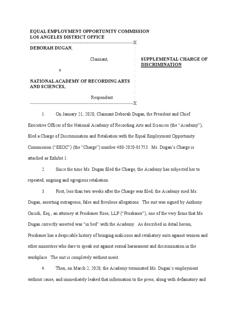 Dugan V The Academy - Supplemental EEOC Filing | PDF