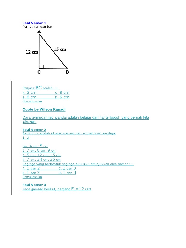 Soal Dan Pembahasan Teorema Phytagoras | PDF