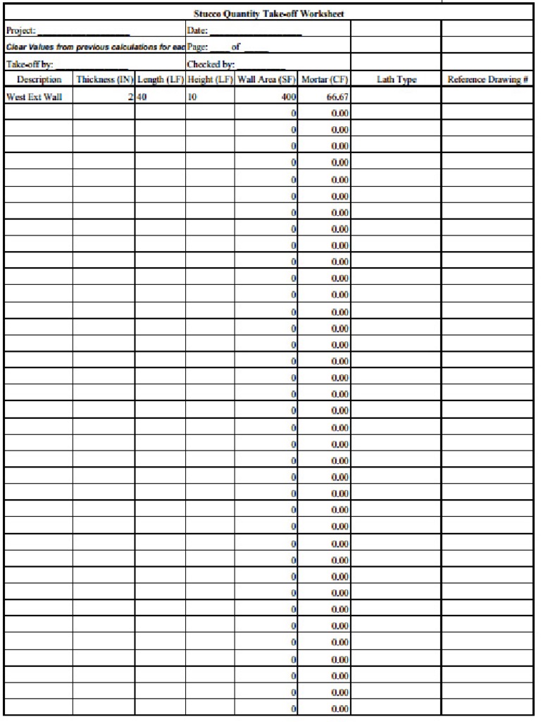 Stucco Quantity Takeoff Sheet | PDF