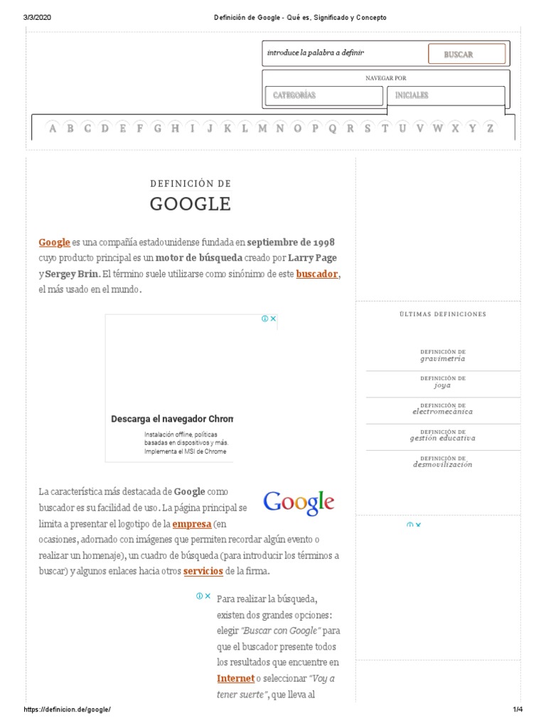 Definición de Google - Qué Es, Significado y Concepto | PDF