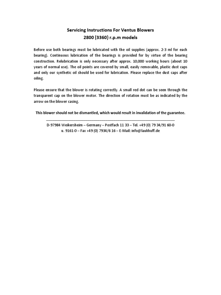 Ventus Blower Servicing Guide | PDF