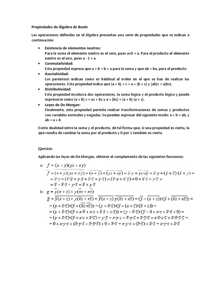 Álgebra de Boole Propiedades | PDF