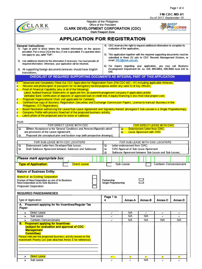 CDC Application for Registration | PDF