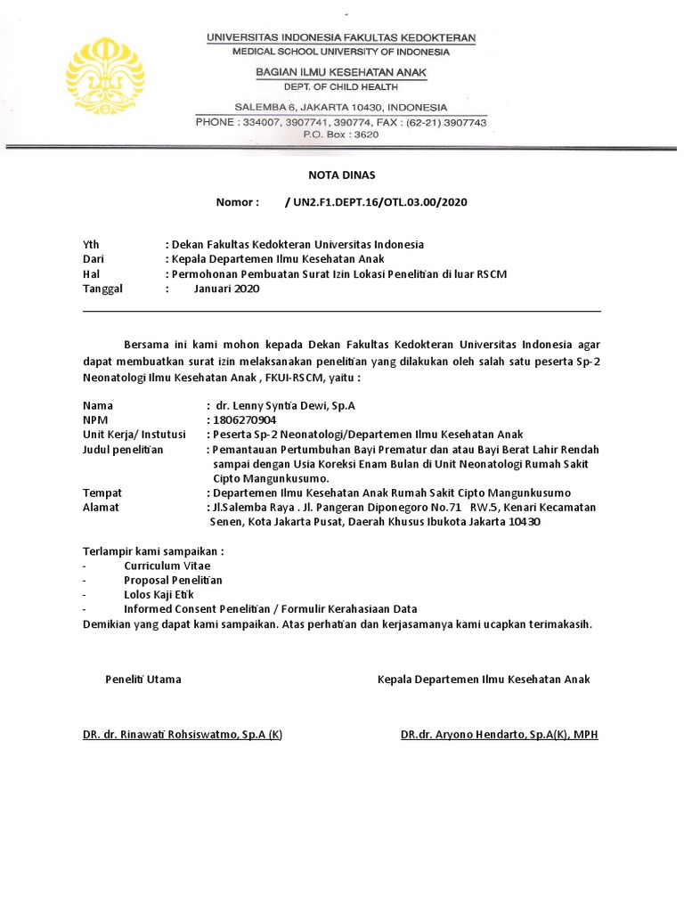 Surat Permhnan Dbuatkn Izin Penelitian U Penelitian Kluar RSCM | PDF ...