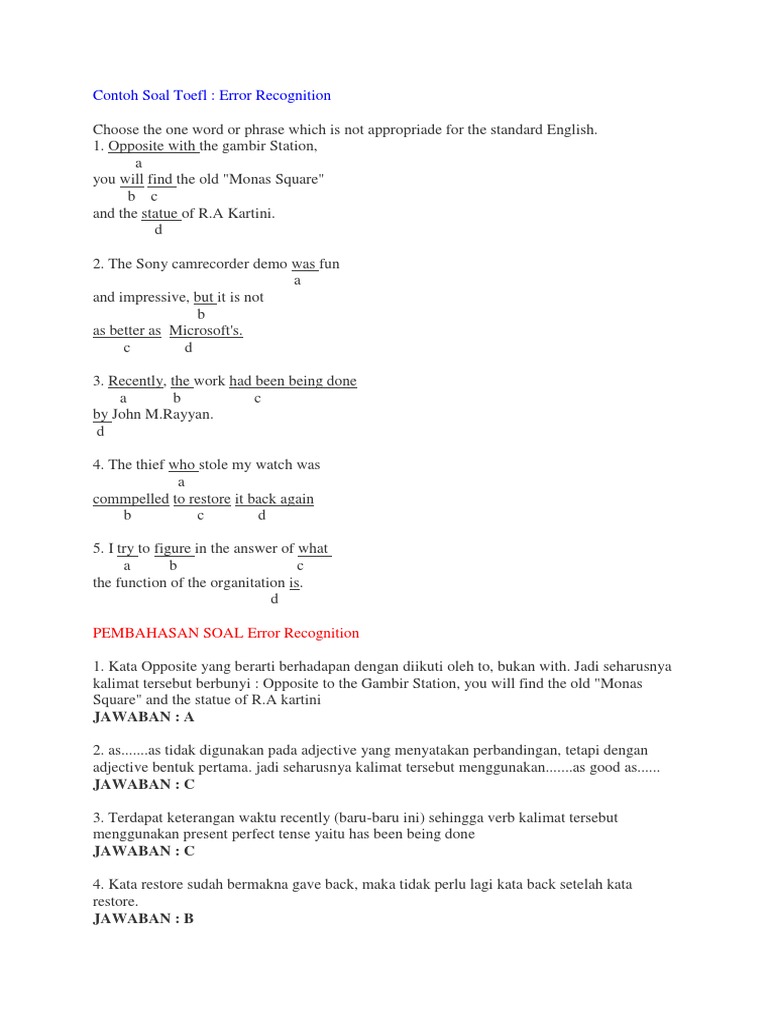 Contoh Soal Toefl Error Regognize1 | PDF