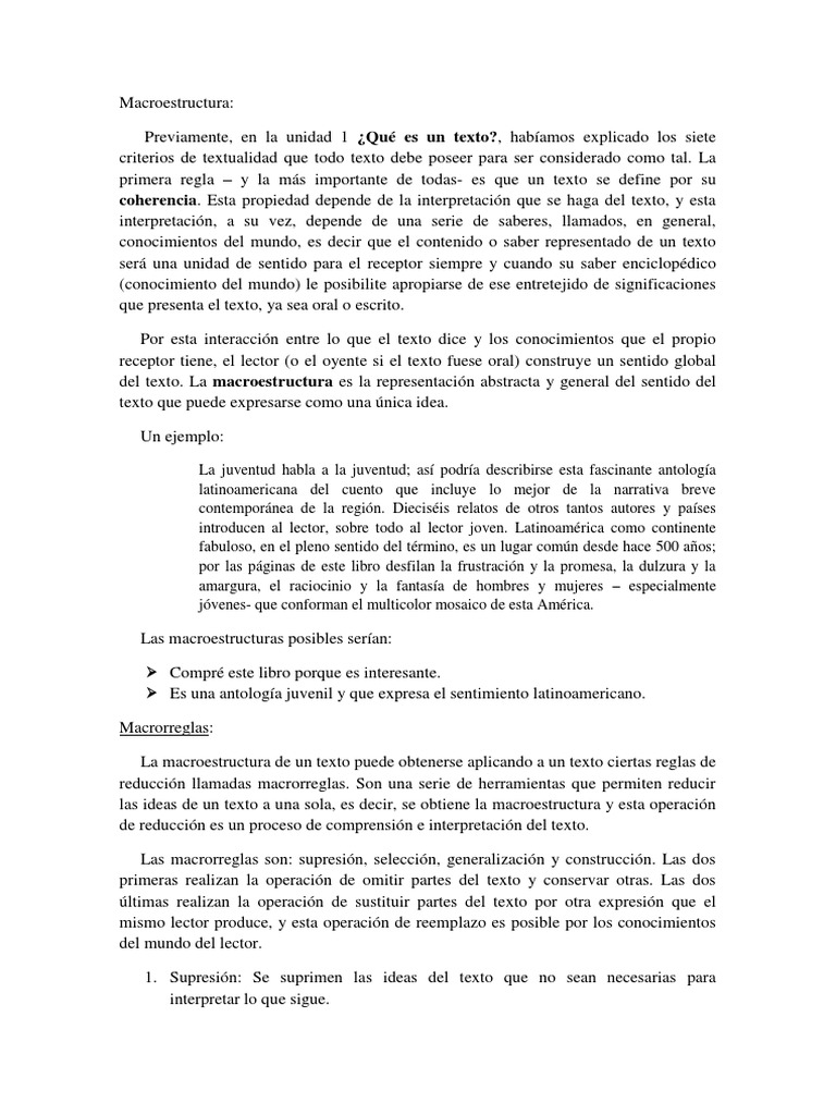 Macroestructura y Macrorreglas Textuales | PDF