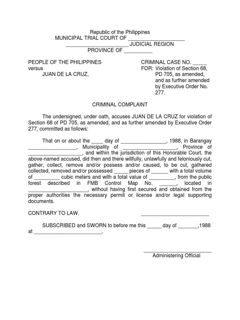 Criminal Complaint PD 705 | PDF | Finance & Money Management | Law