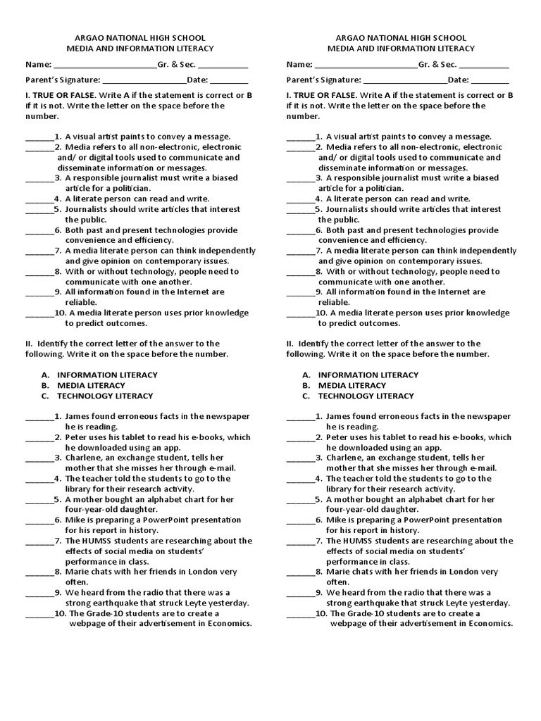 Media and Information Literacy Quiz | PDF | Social Science | Computers