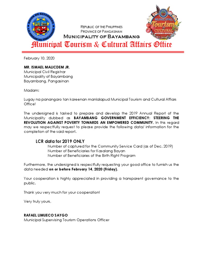 Letter For The Departments For Anual Report | PDF