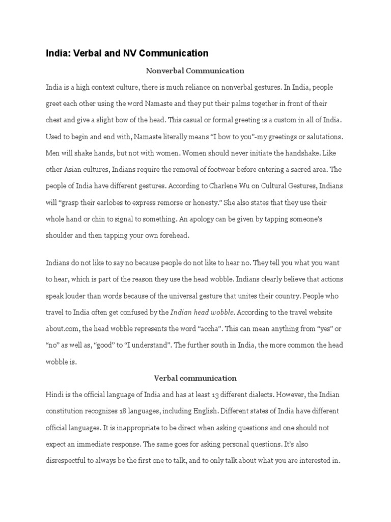 Verbal and N-Verbal Communication in India | PDF