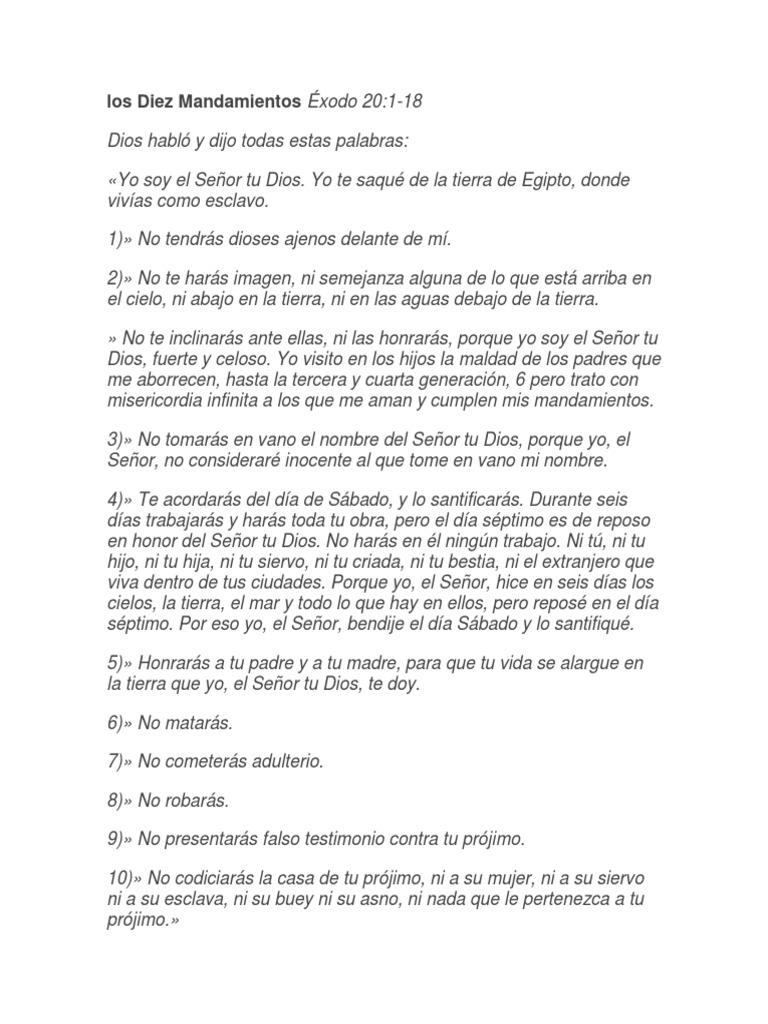 Los Diez Mandamientos Éxodo 20 | PDF