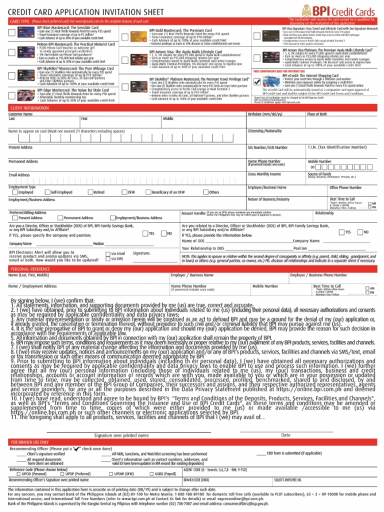 BPI Credit Card Information Sheet | PDF