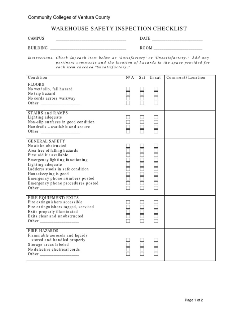 Warehouse Inspection Checklist | PDF