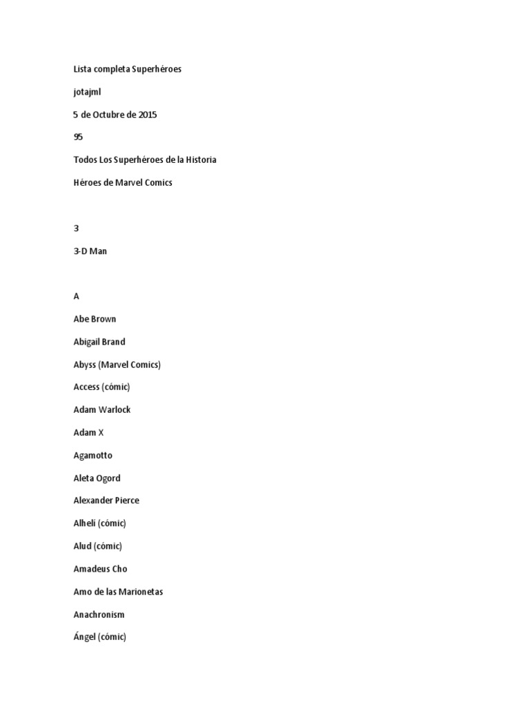 Lista Completa Superhéroes | PDF