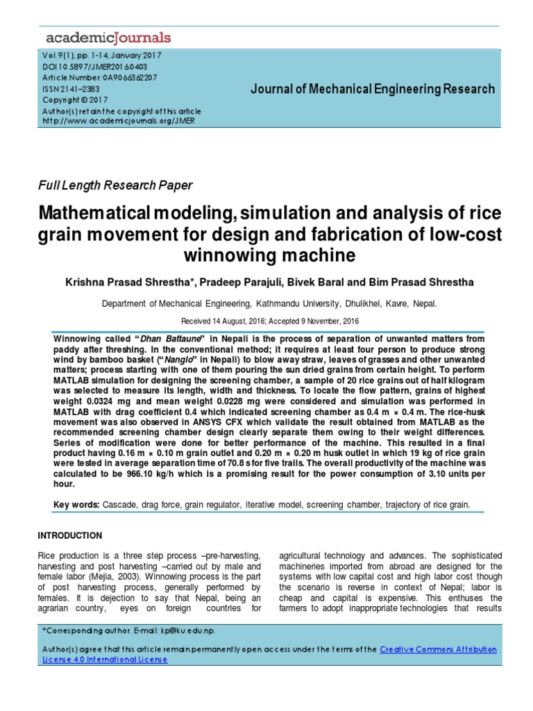 Mathematical Modeling, Simulation and Analysis of Rice | PDF