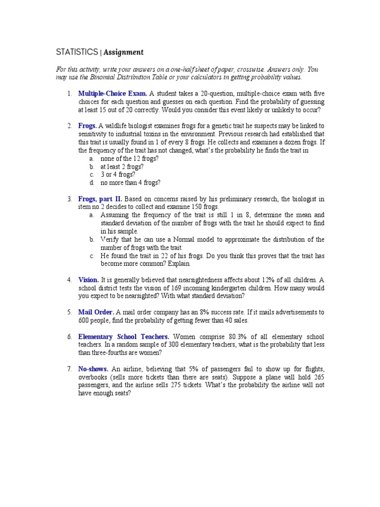 Assignment - Binomial Distribution | PDF