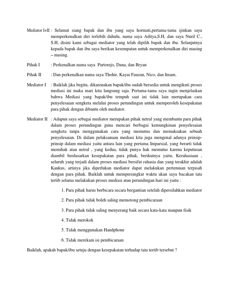 Contoh Dialog dan Tata Tertib Mediasi | PDF | Hukum | Politik