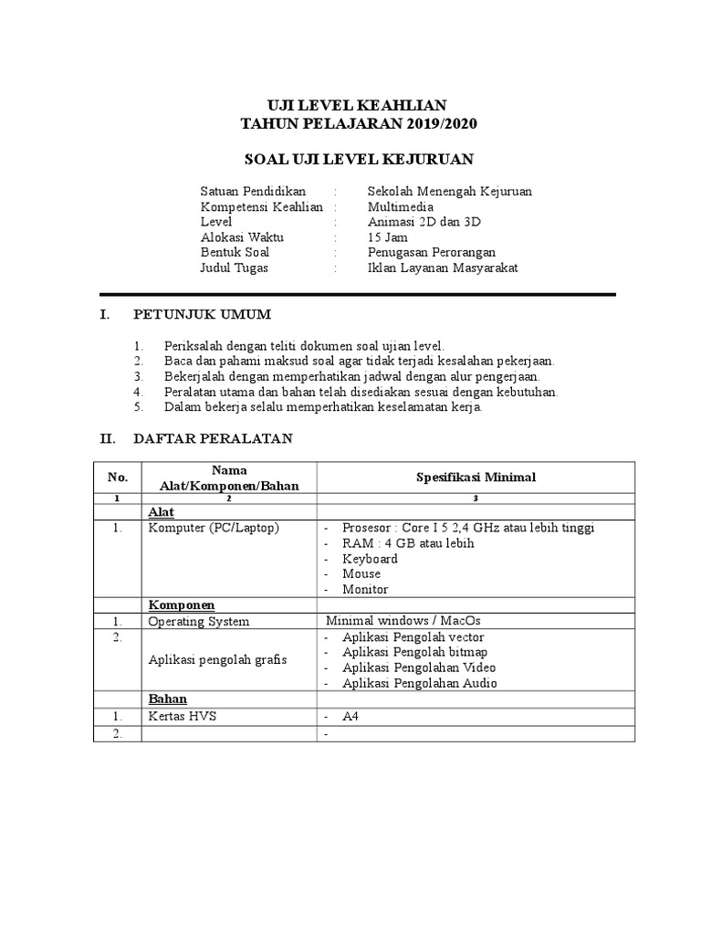 Soal Uji Level Animasi | PDF