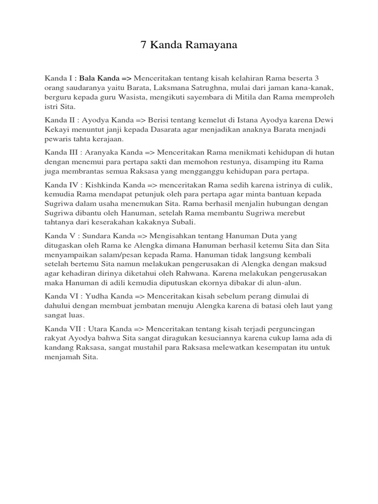7 Kanda Ramayana | PDF | Agama & Spiritualitas