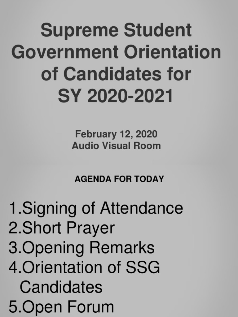 SSG Candidate Orientation Agenda 2020 | PDF | Career & Growth