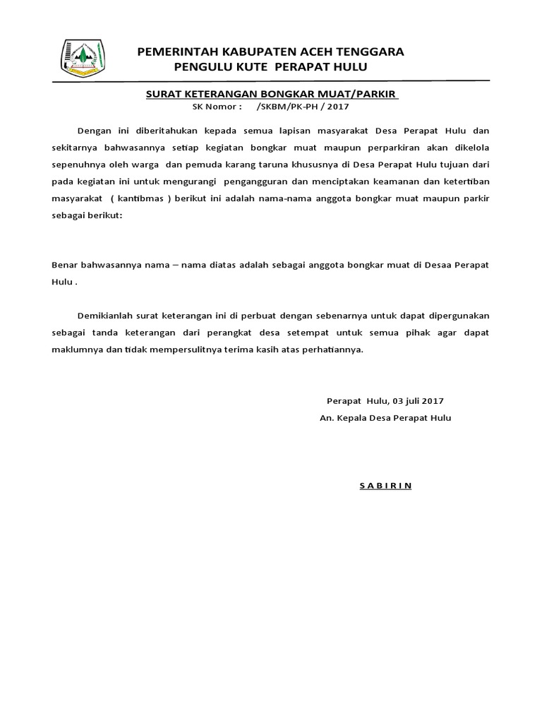 Contoh Surat Keterangan Bongkar Muat | PDF