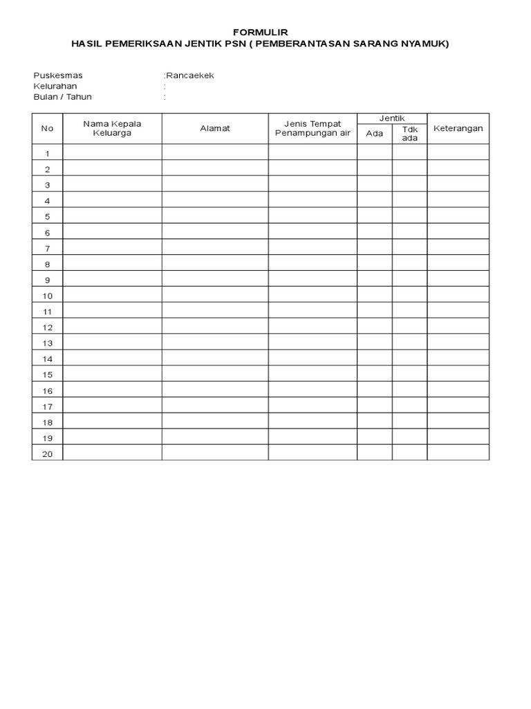 Form Pemeriksaan Jentik | PDF