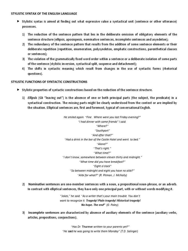 Stylistic Syntax of The English Language | PDF