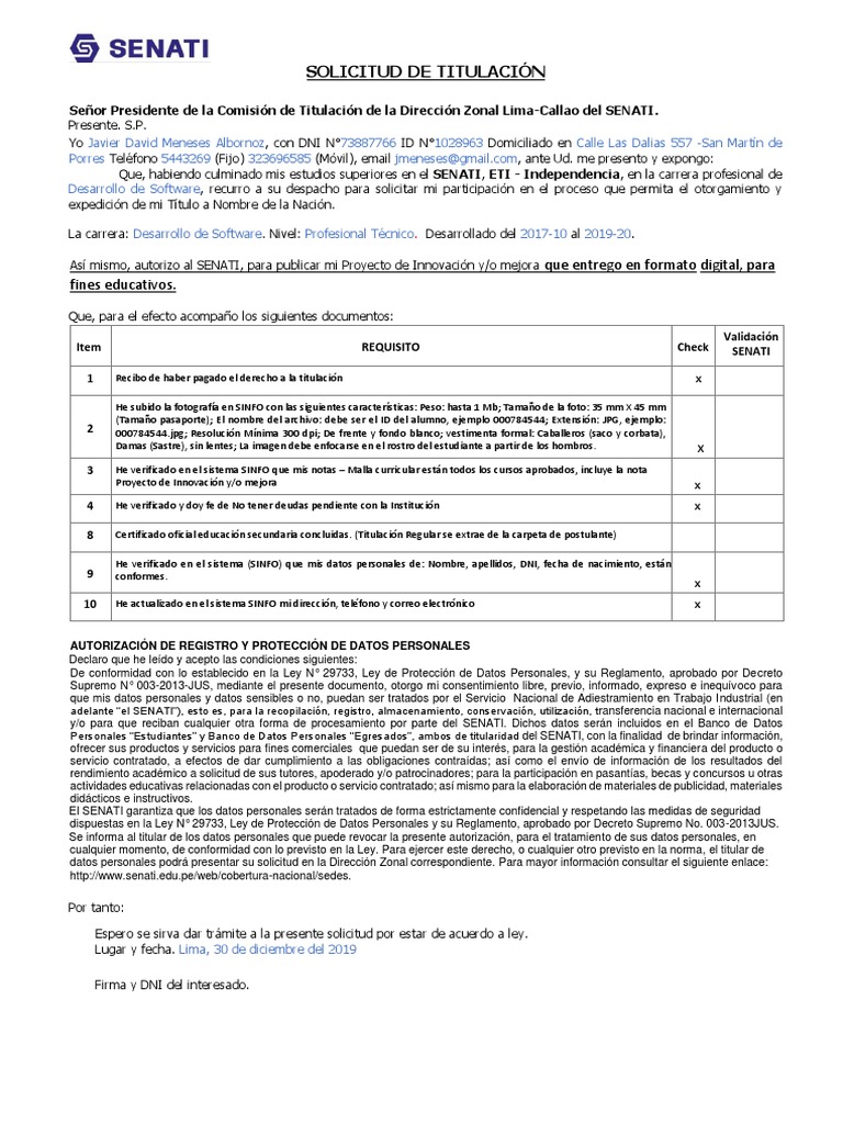 Solicitud de Título en SENATI | PDF