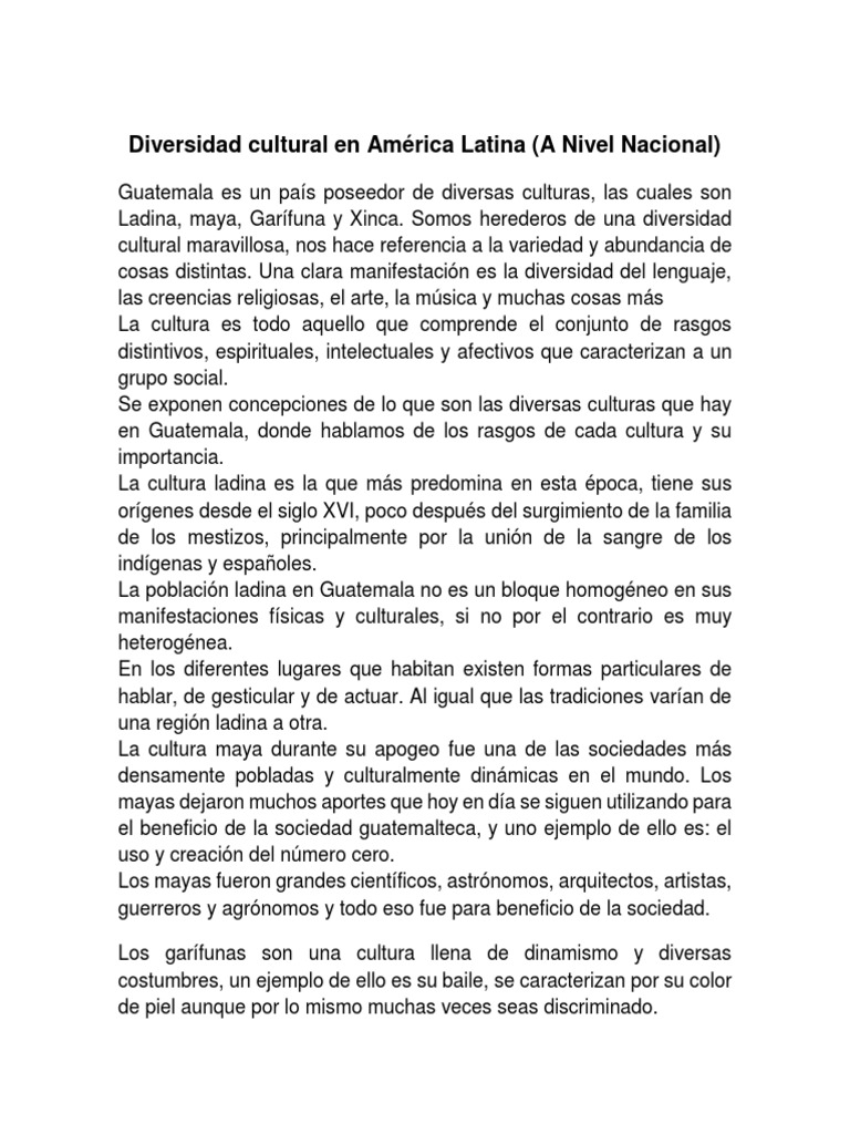 Diversidad Cultural en América Latina A Nivel Nacional | PDF
