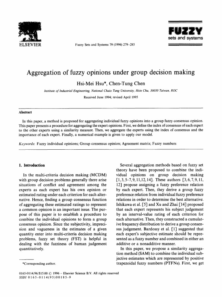 Aggregation of Fuzzy Opinions Under Group Decision Making | PDF | Fuzzy Logic | Consensus ...