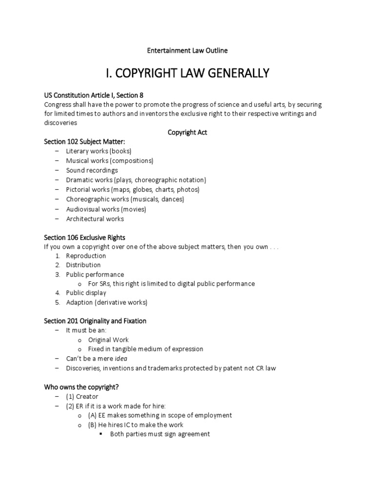 Entertainment Law Outline | PDF