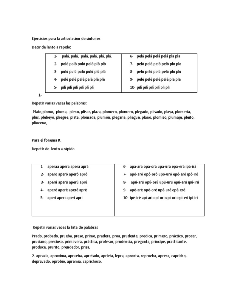 Ejercicios para La Articulación de Sinfones | PDF