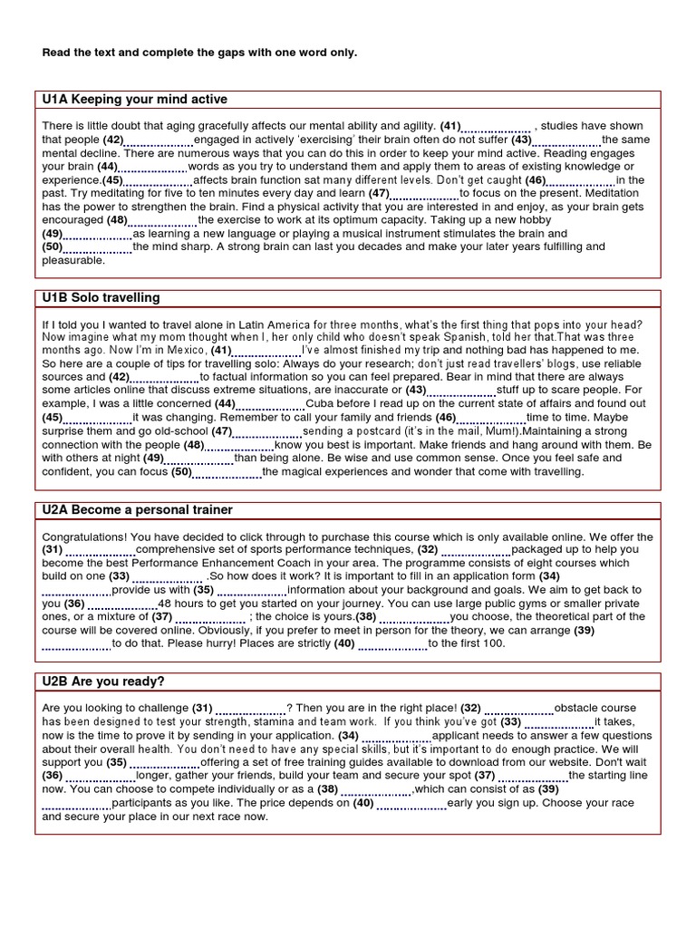 One Word Completion Exercises | PDF