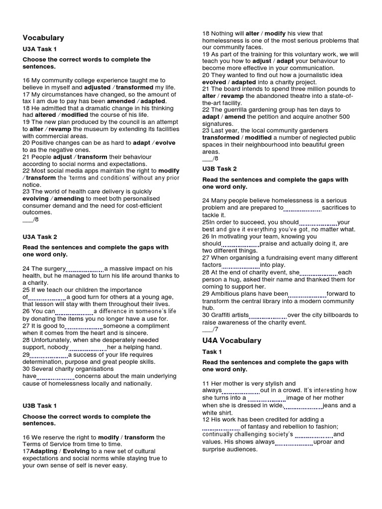 Vocabulary Exercises C1 | PDF